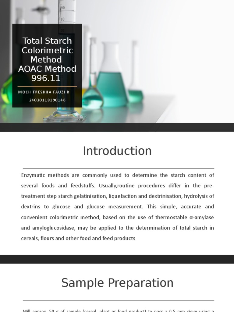 Total Starch Determination by AOAC 996.11 | PDF | Starch | Glucose
