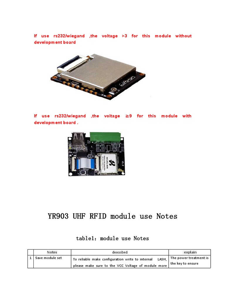 YR903 UHF RFID Module Use Notes | PDF | Flash Memory | Power Supply