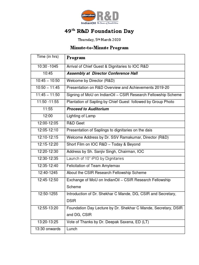 Foundation Day Programme 01032020 For Directors | PDF