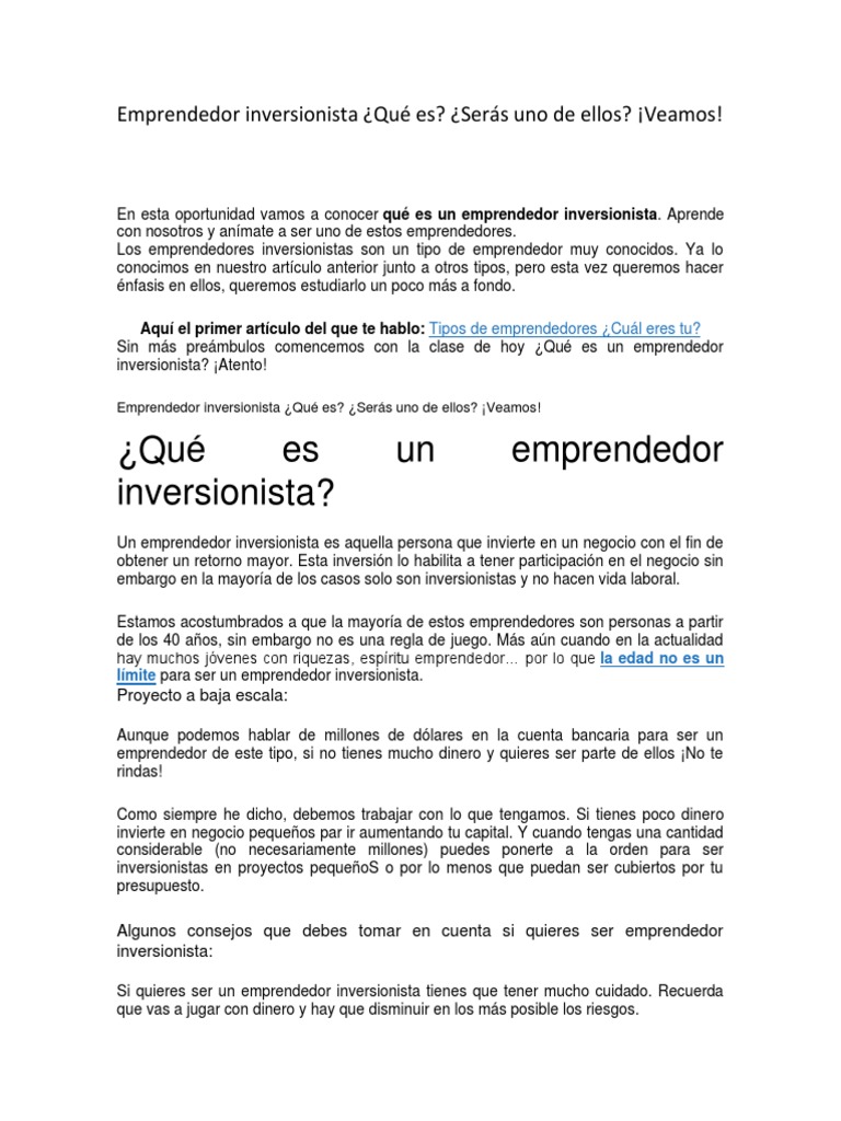Emprendedor Inversionista | PDF | Iniciativa empresarial | Economias