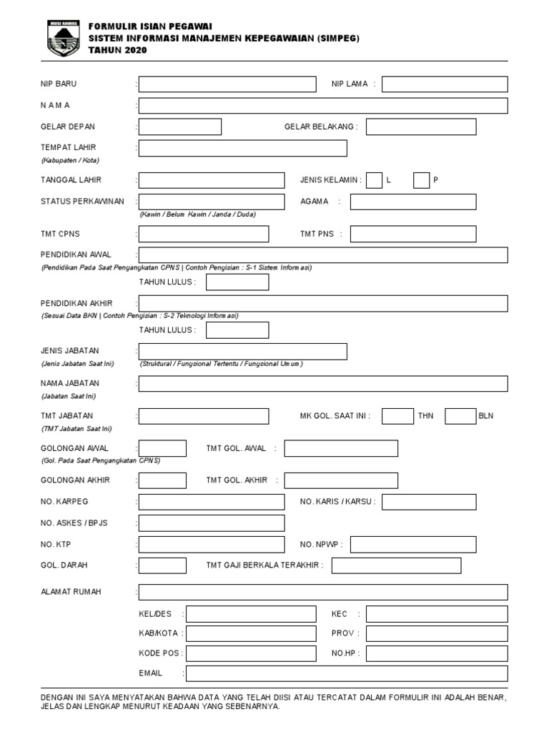 Formulir Isian Simpeg | PDF