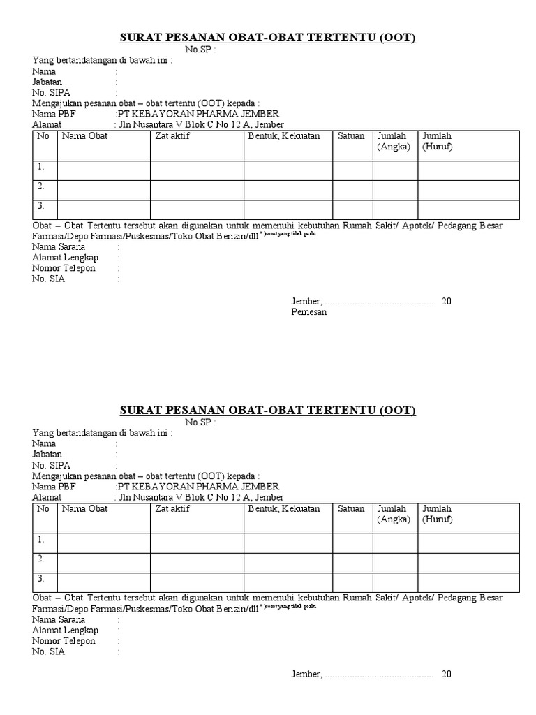 Surat Pesanan Obat Obat Tertentu (Oot) | PDF