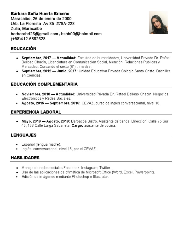 CV Bárbara Sofía Huerta Briceño | PDF