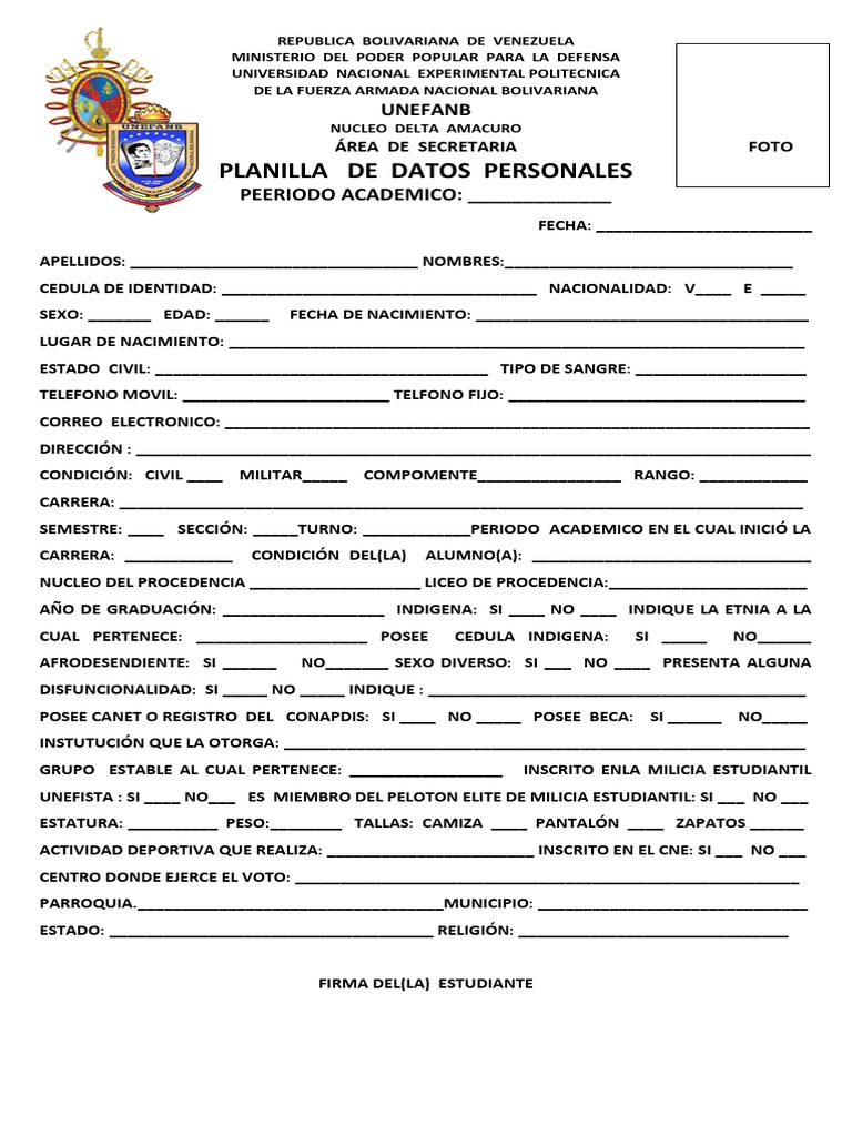 Planilla de Datos Personales | PDF | Gobierno y personalidad | Política de venezuela