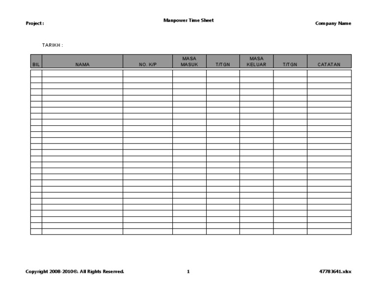 Manpower Time Sheet Sample | PDF