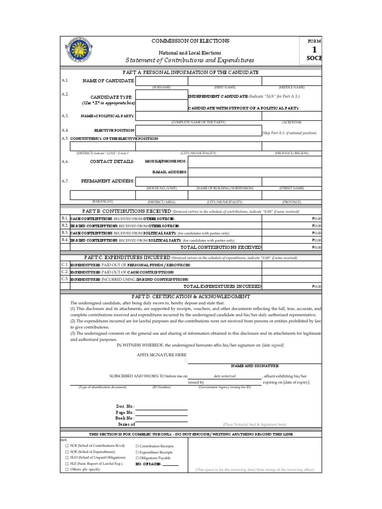 SOCE Forms - For Candidates - With Formula | PDF | Notary Public ...