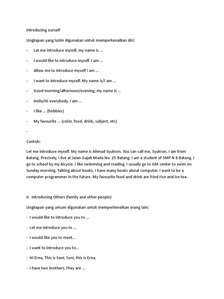 Introducing Self | PDF | Indonesian Language | Onomastics