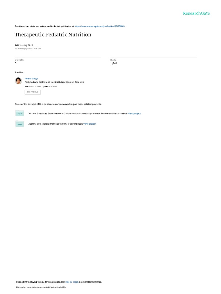 Therapeutic Pediatric Nutrition | PDF | Pediatrics | Dietitian