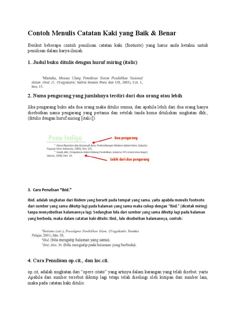 Contoh Menulis Catatan Kaki Yang Baik | PDF