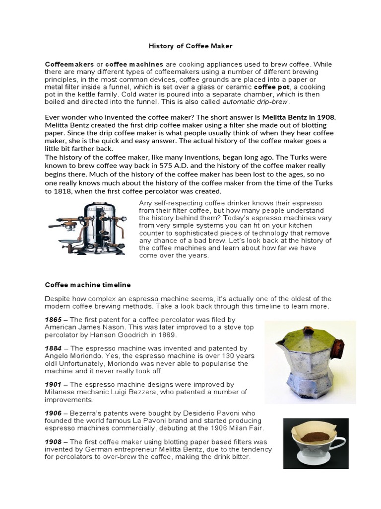 History of Coffee Maker | PDF | Cooking Appliances | Food Preparation ...