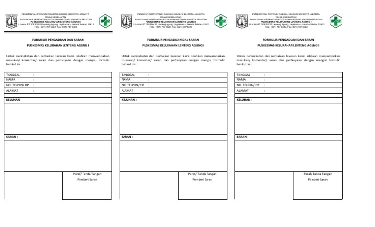 Formulir Kritik Dan Saran | PDF