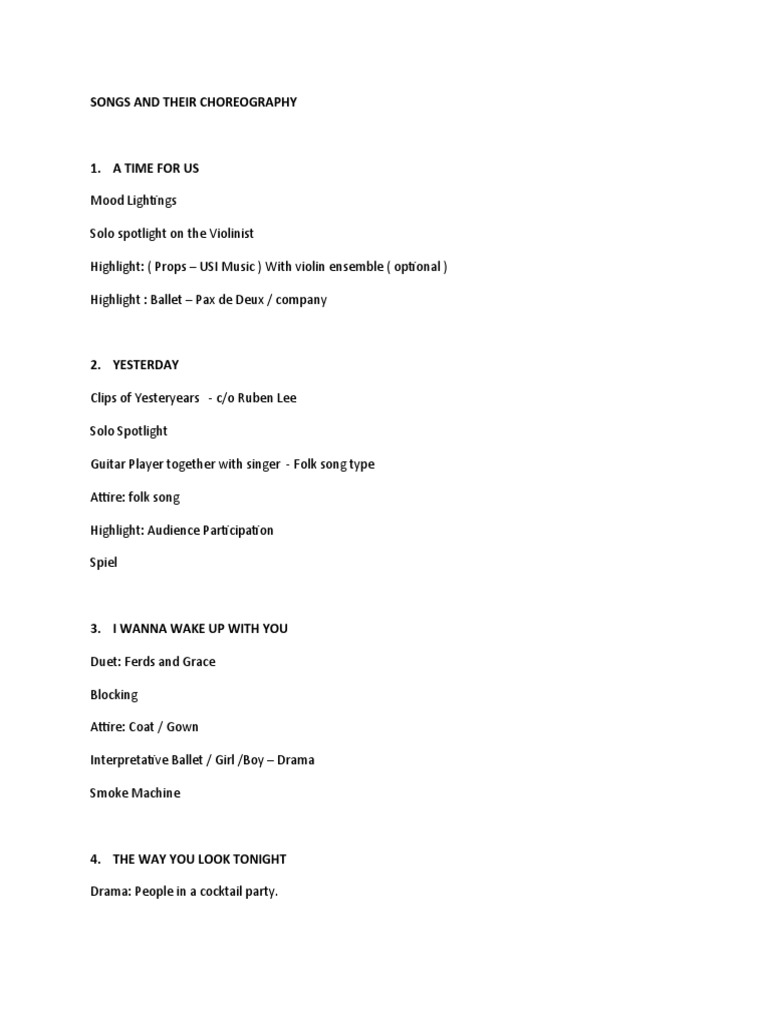 Choreography and Music Performance Guide | PDF | Performing Arts ...