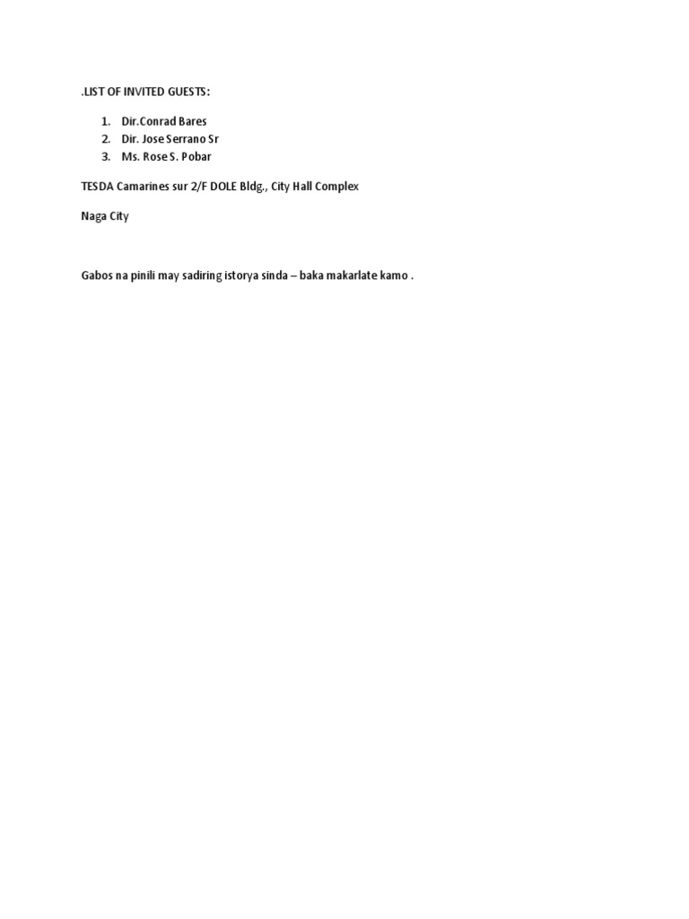 List of Invited Guests for Event | PDF | Home & Garden