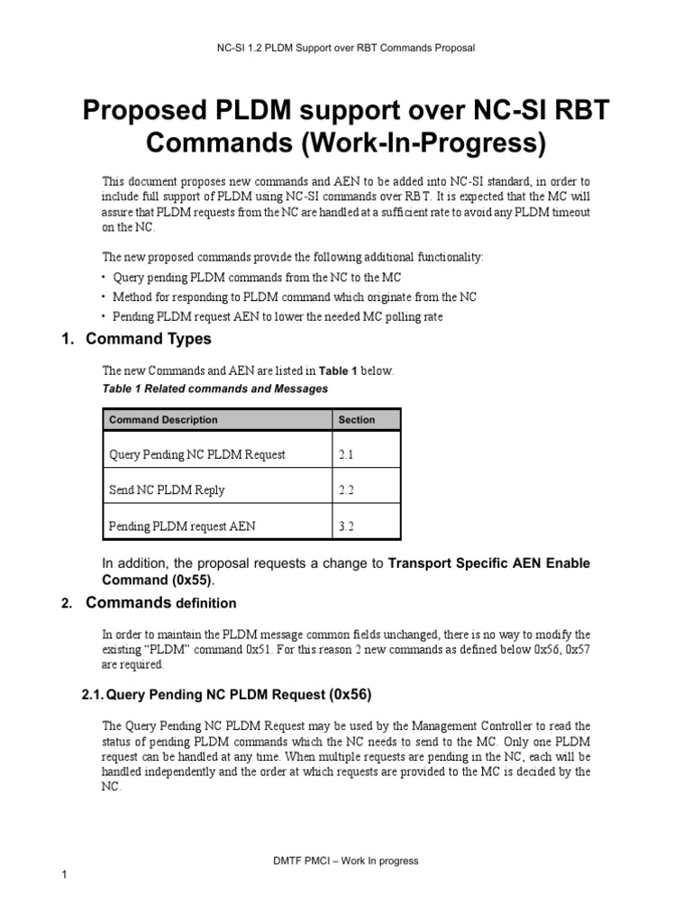 NC-SI 1.2 PLDM Support Over RBT Commands Proposal | PDF | Network Packet | Communications Protocols