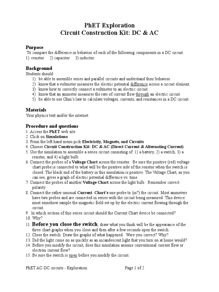 PhET Simulation AC-DC Circuits | PDF | Electrical Network | Series And ...