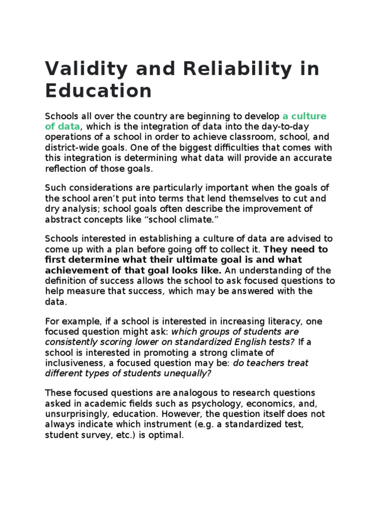 Validity and Reliability in Education | PDF | Validity (Statistics ...
