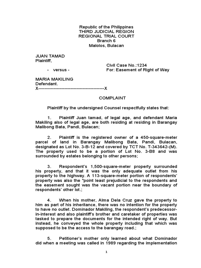 Complaint For Easement | PDF | Easement | Complaint