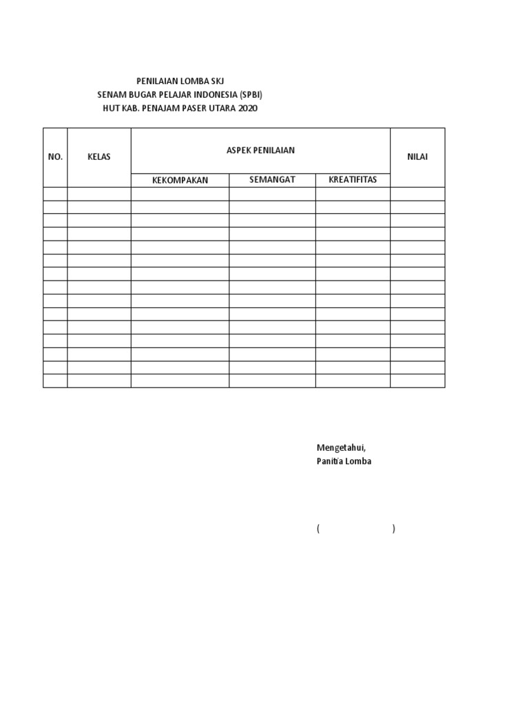 Format Penilaian Lomba Senam & Tari | PDF