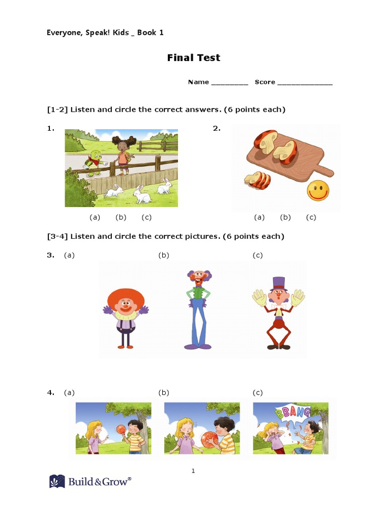 Everyone, Speak! Kids 1 - Final Test | PDF