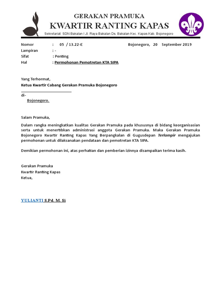 Contoh Pengajuan Kta Sipa | PDF