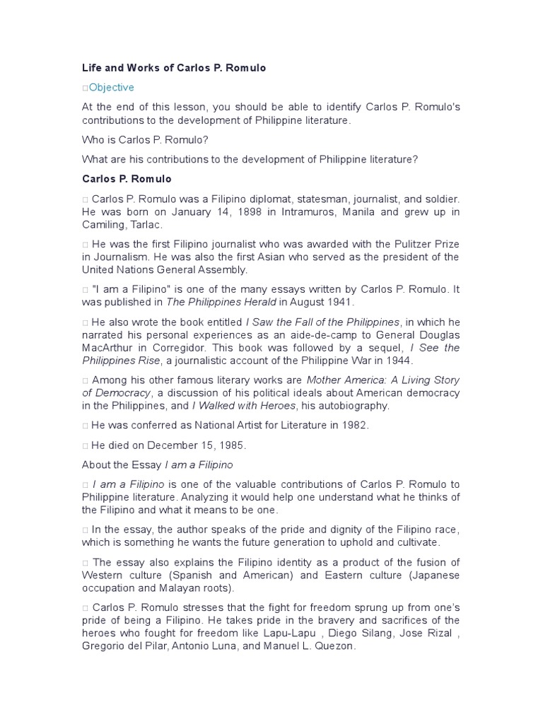Life and Works of Carlos P Romulo | Philippines