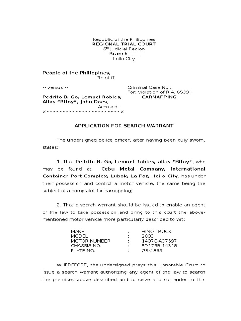 Application For Search Warrant | PDF