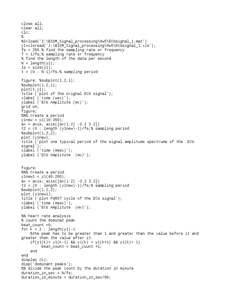 Ecg Matlab Code | PDF