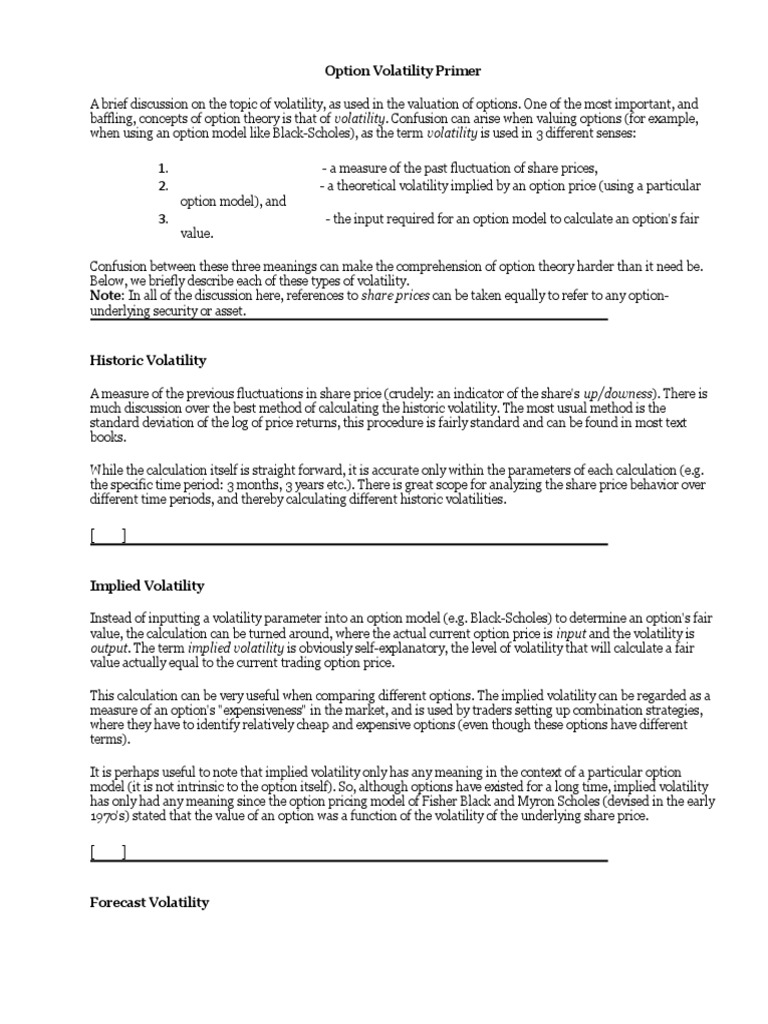 Option Volatility Primer | PDF | Implied Volatility | Volatility (Finance)