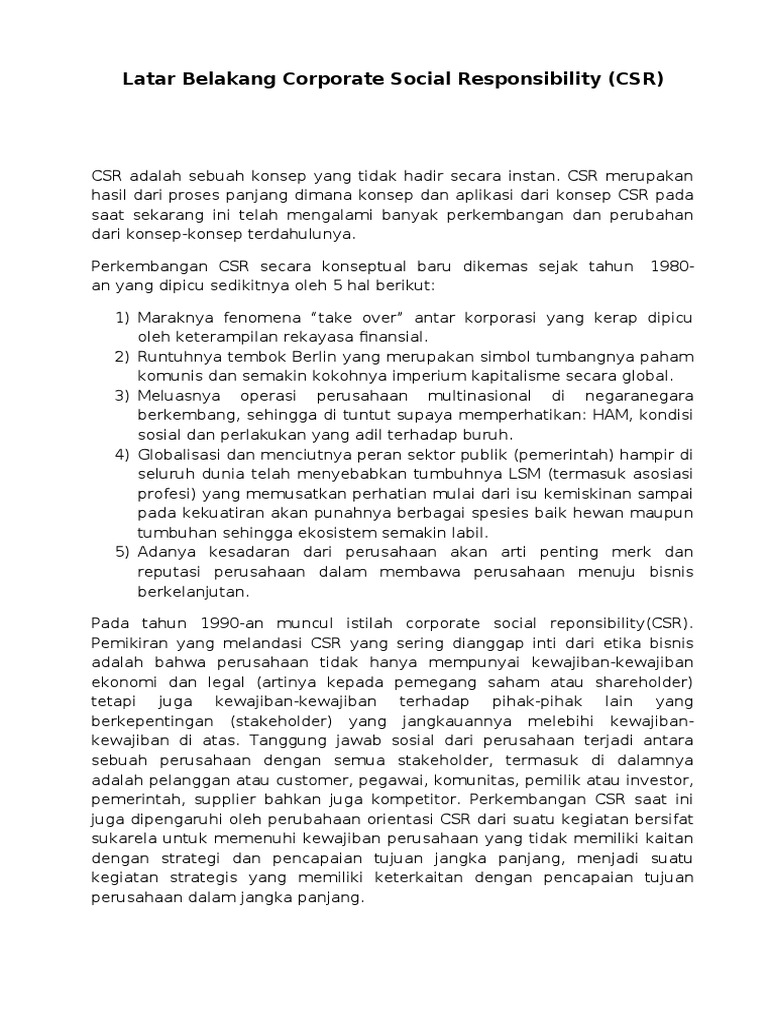 Latar Belakang Corporate Social Responsibility | PDF | Bisnis