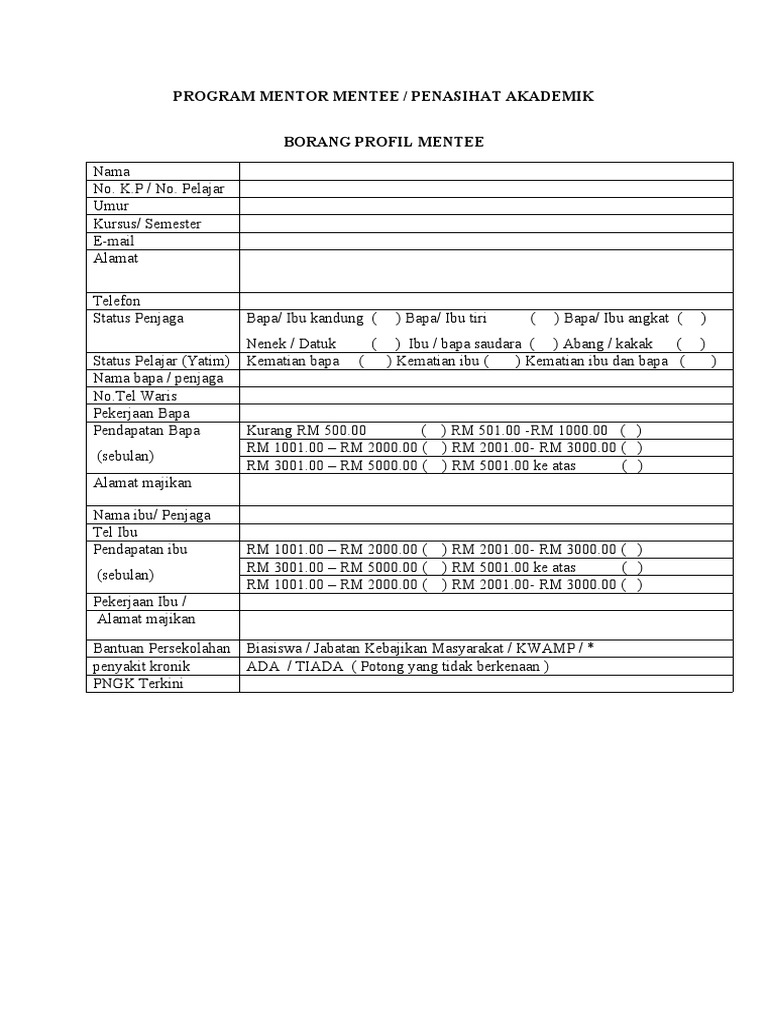 Borang Profil Mentee | PDF