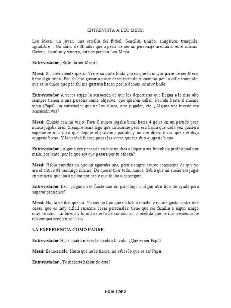 Entrevista a Leo Messi: Reflexiones y Vida | PDF | Lionel Messi | Diego ...