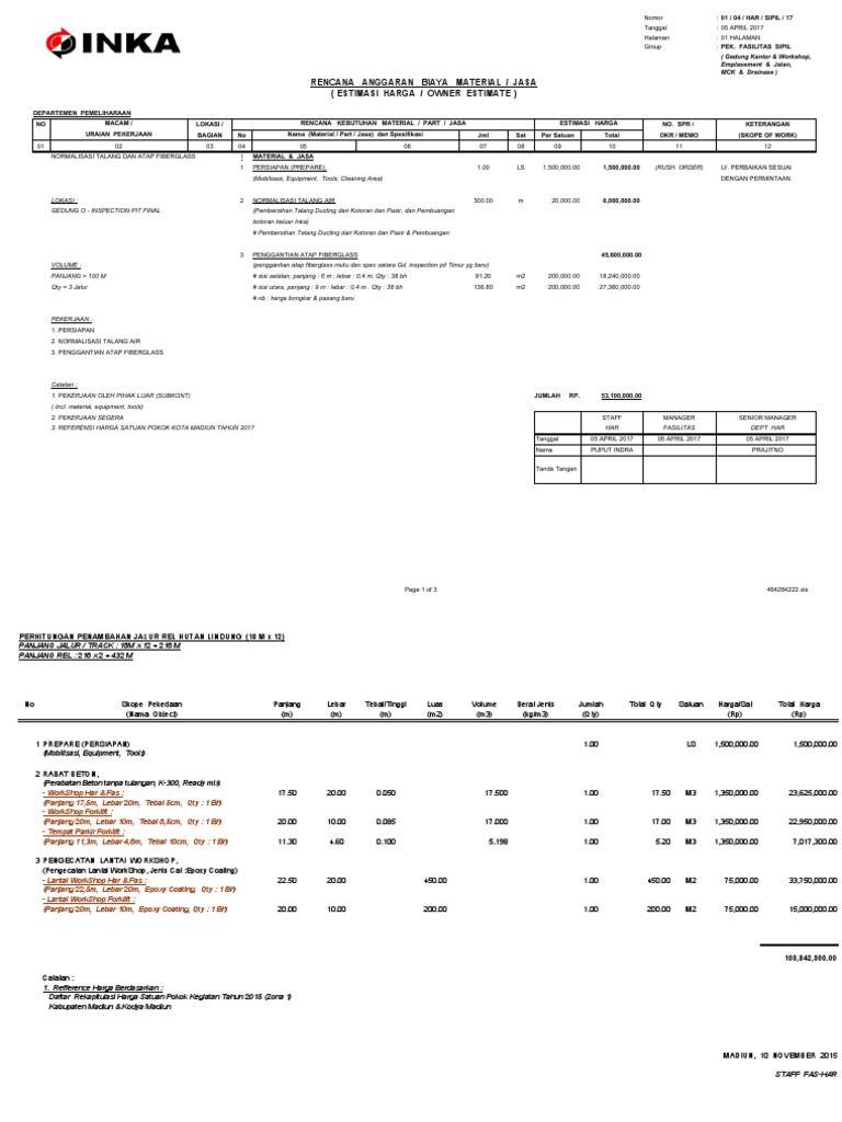 Rab Normalisasi Talang & Atap Fiberglass | PDF