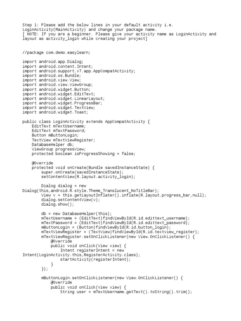 Login and Register Source Code With Instruction | Download Free PDF | Android (Operating System ...