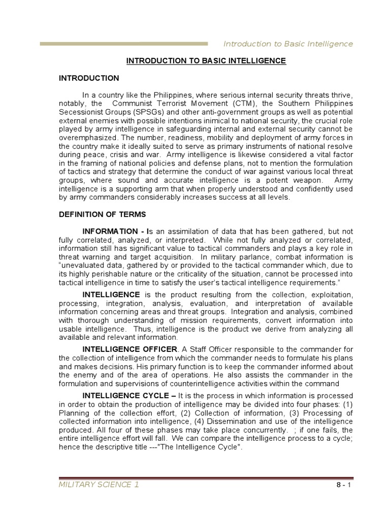 MS 1 83A Basic Intel Ok | PDF | Counterintelligence | Signals Intelligence