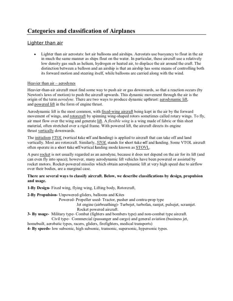 Aircraft Classification Overview | PDF | Aircraft | Aerodynamics