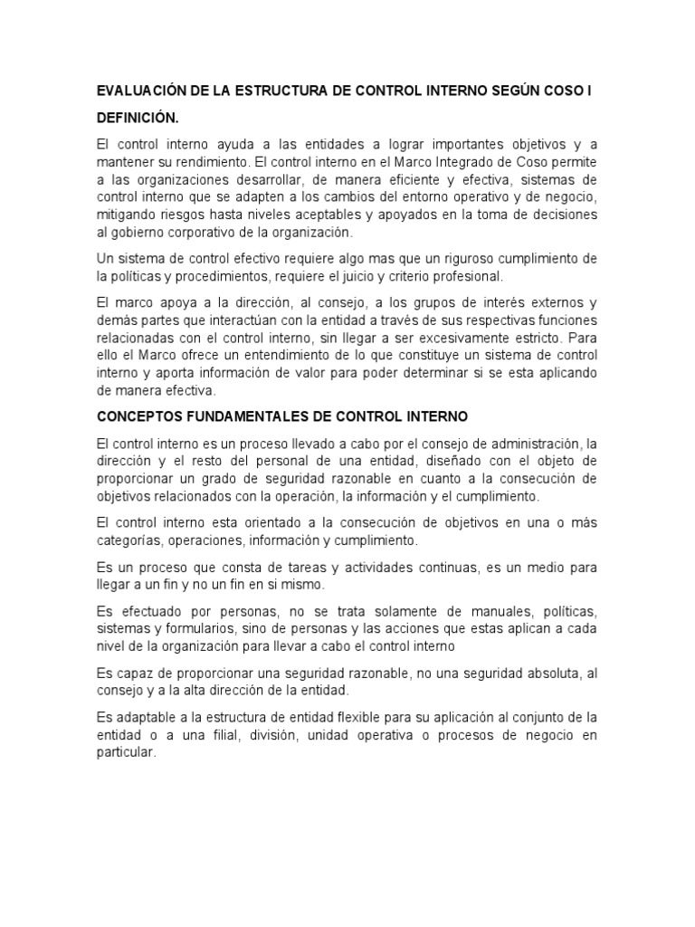 Evaluación de La Estructura de Control Interno Según Coso I | PDF ...