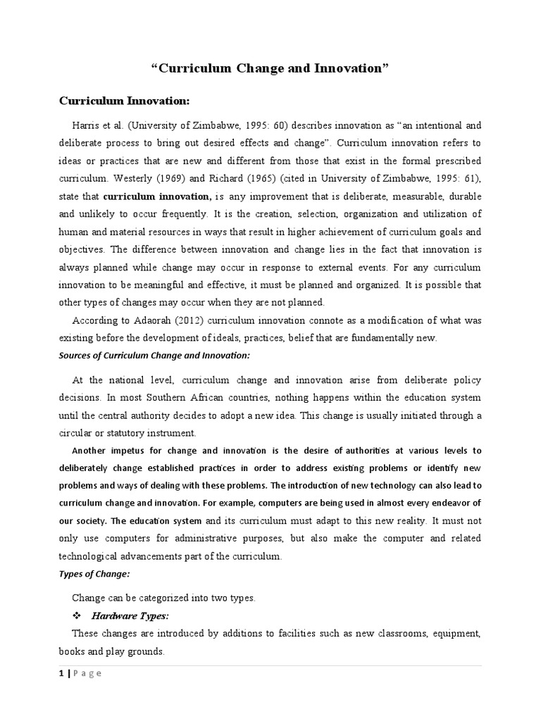 Curriculum Change and Innovation | PDF | Innovation | Curriculum