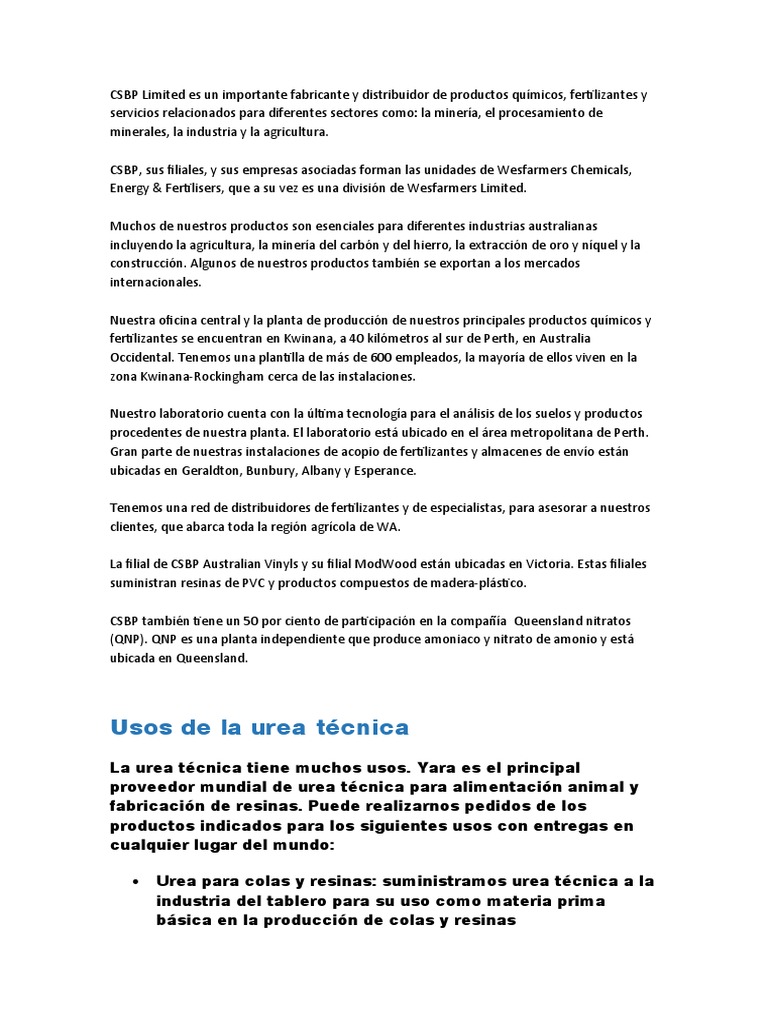 CSBP Limited Es Un Importante Fabricante y Distribuidor de Productos ...