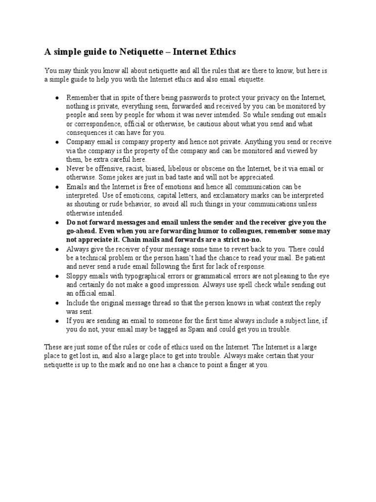 A Simple Guide To Netiquette | PDF | Libraries | Internet Forum