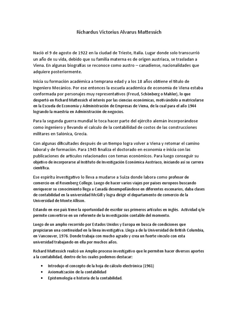 Richard Mattessich: Pionero en Contabilidad | PDF | Austria | Contabilidad