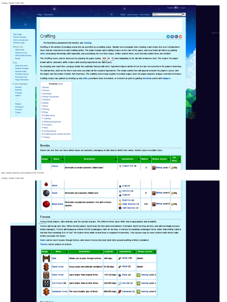 Crafting - Stardew Valley Wiki | PDF | Seed | Fruit
