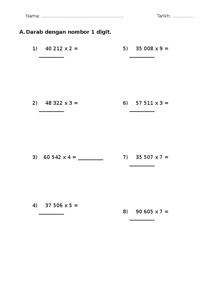 Latihan Darab Tahun 5 | PDF