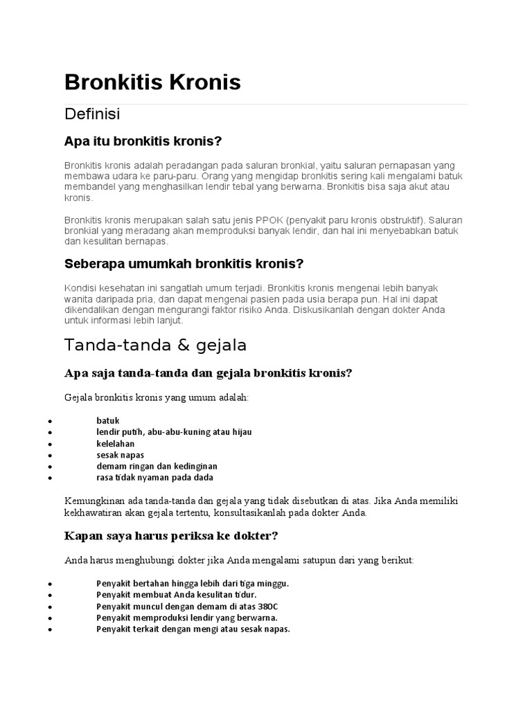 Gejala dan Penyebab Bronkitis Kronis | PDF