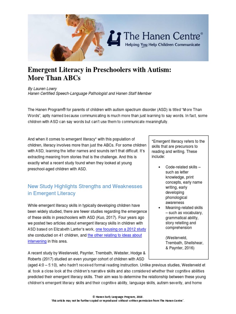 Emergent Literacy in Preschoolers With ASD | PDF | Autism Spectrum ...