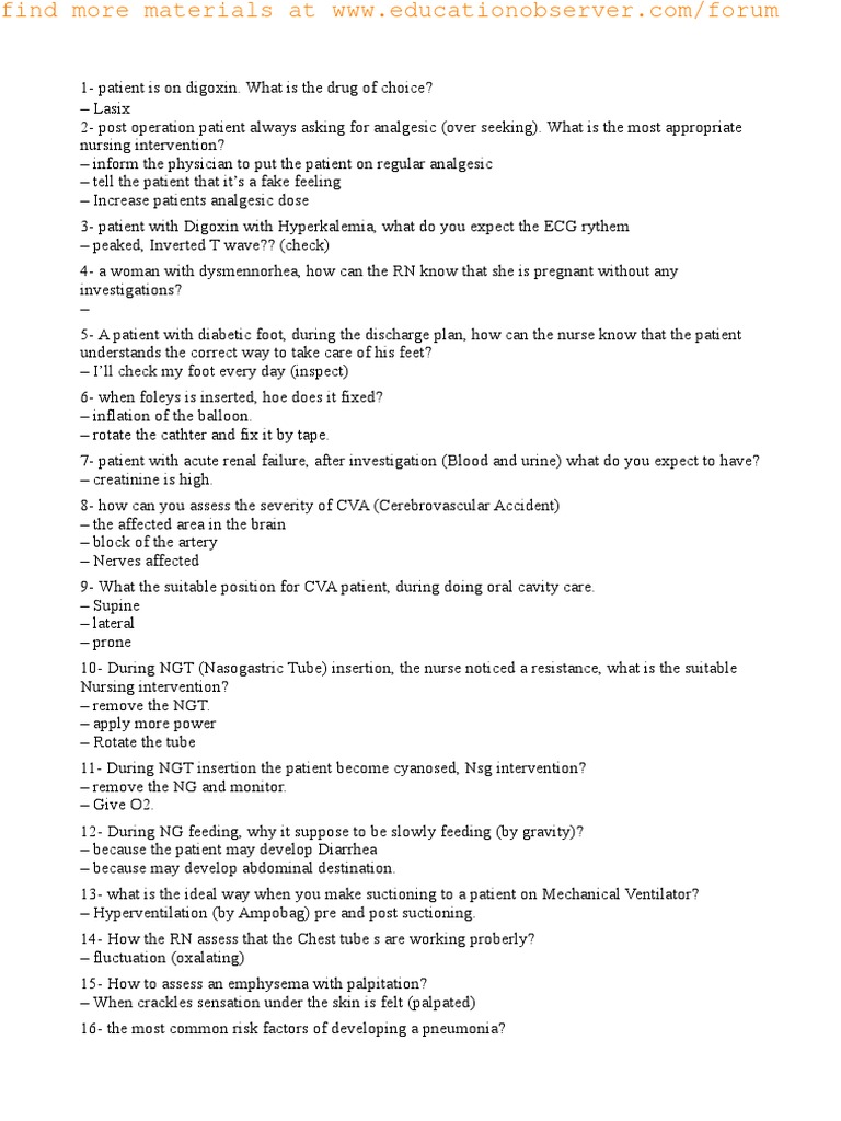 HAAD Exam Practice Questions For Nurses | PDF | Pain | Injection (Medicine)