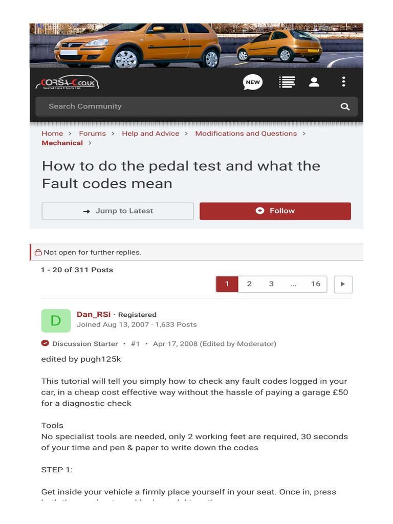 How To Do The Pedal Test and What The Fault Codes Mean Vauxhall Corsa-C ...