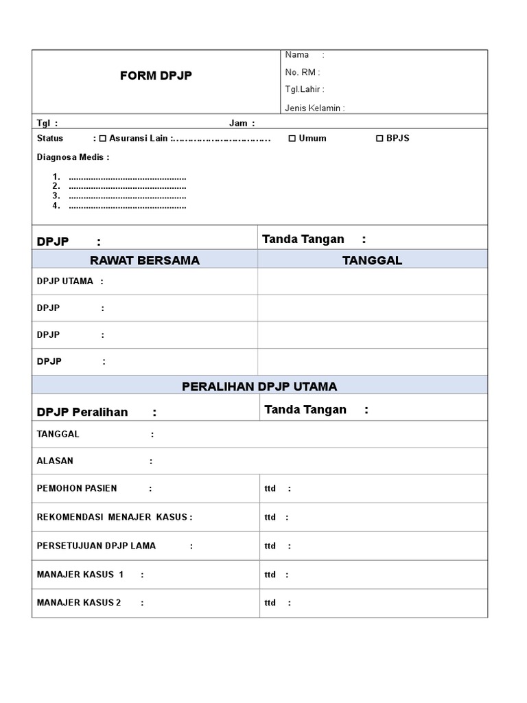 Contoh Form Alih Rawat DPJP | PDF
