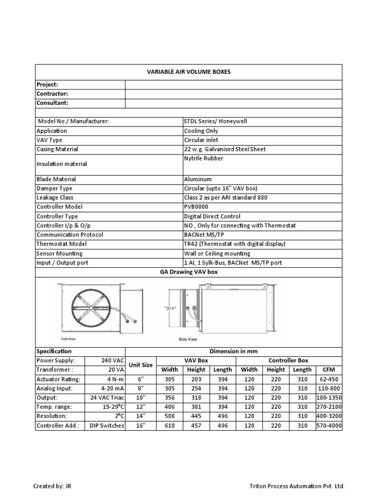 Honeywell VAV Box Specifications | PDF | Thermostat | Electrical ...