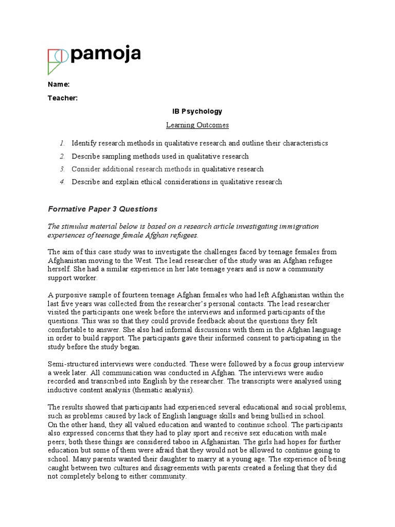 03.02 Formative Paper 3 Questions | PDF | Qualitative Research ...