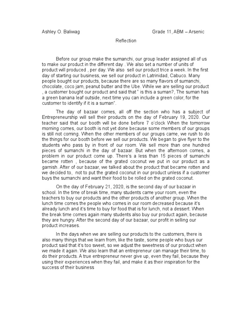 Reflection | PDF | Cooking | Foods